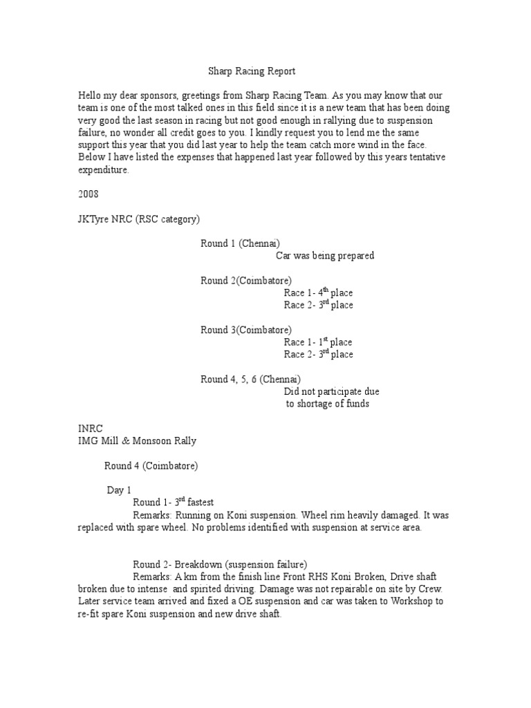Rally Report | PDF | Automotive Industry | Automotive Technologies