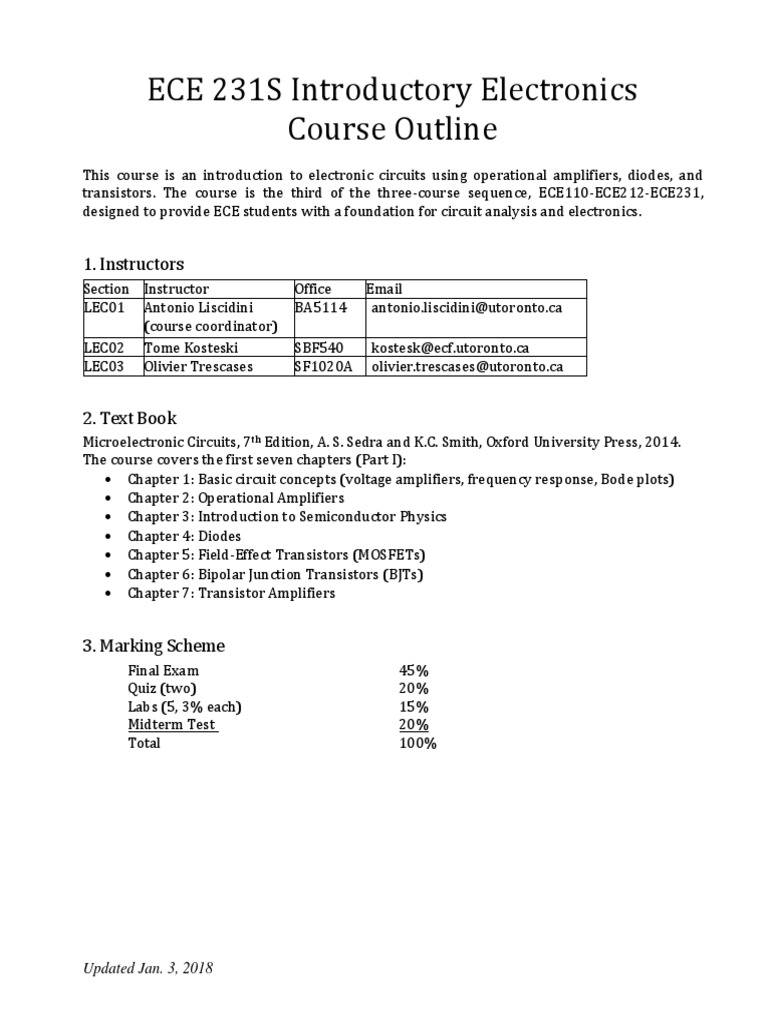 Uoft Ece231 Course Content | PDF | Transistor | Amplifier