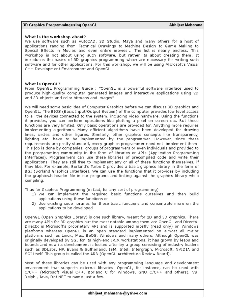 3d Graphics Programming Using Opengl Pdf Operating System Application Programming Interface 3458
