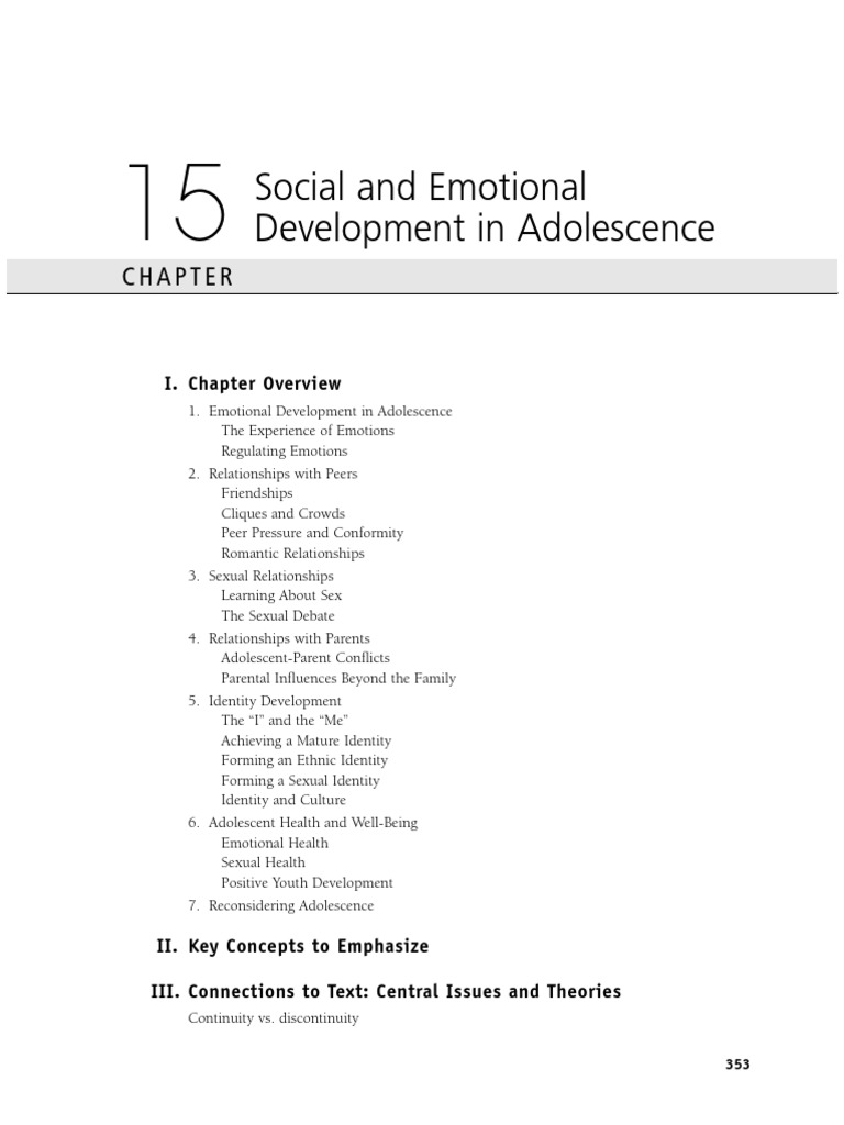 Social and Emotional Development in Adolescence: I. Chapter Overview ...
