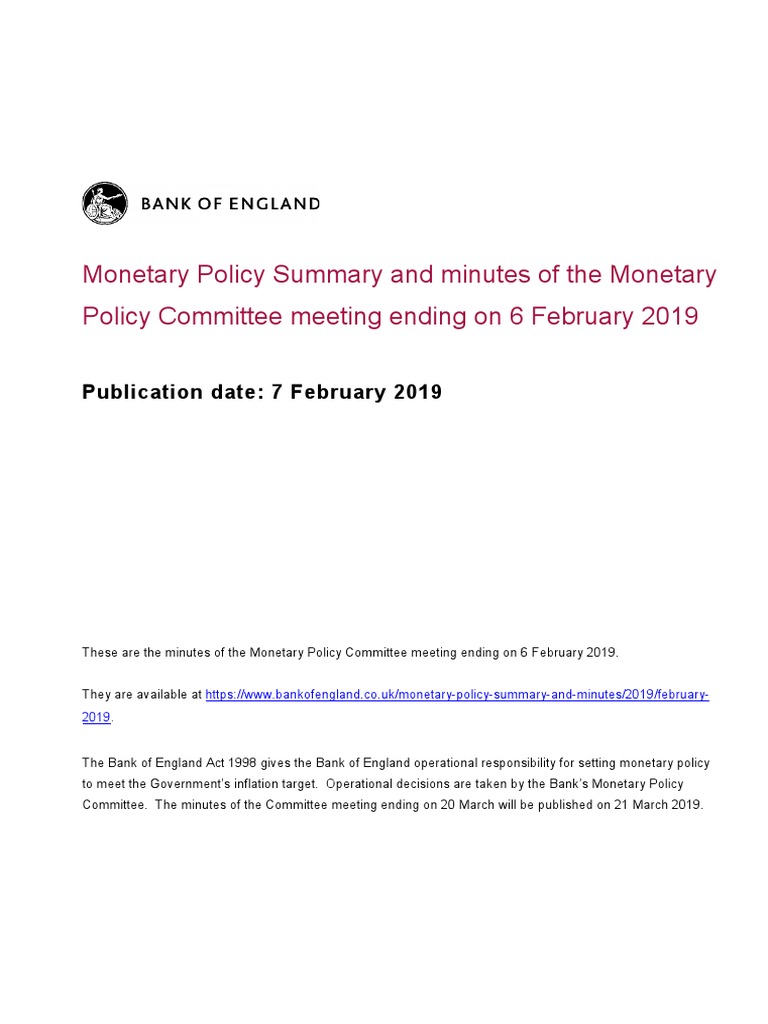 Monetary Policy Summary and Minutes of The Monetary Policy Committee ...