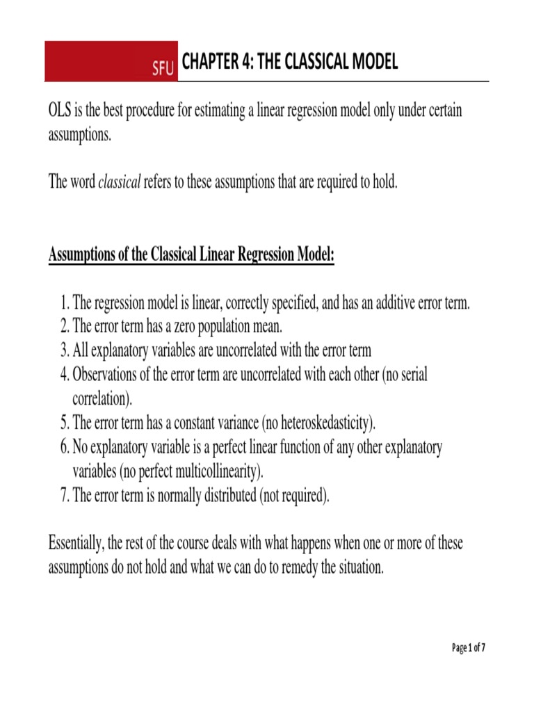 Assumptions of the Classical Linear Regression Model: Exploring the ...