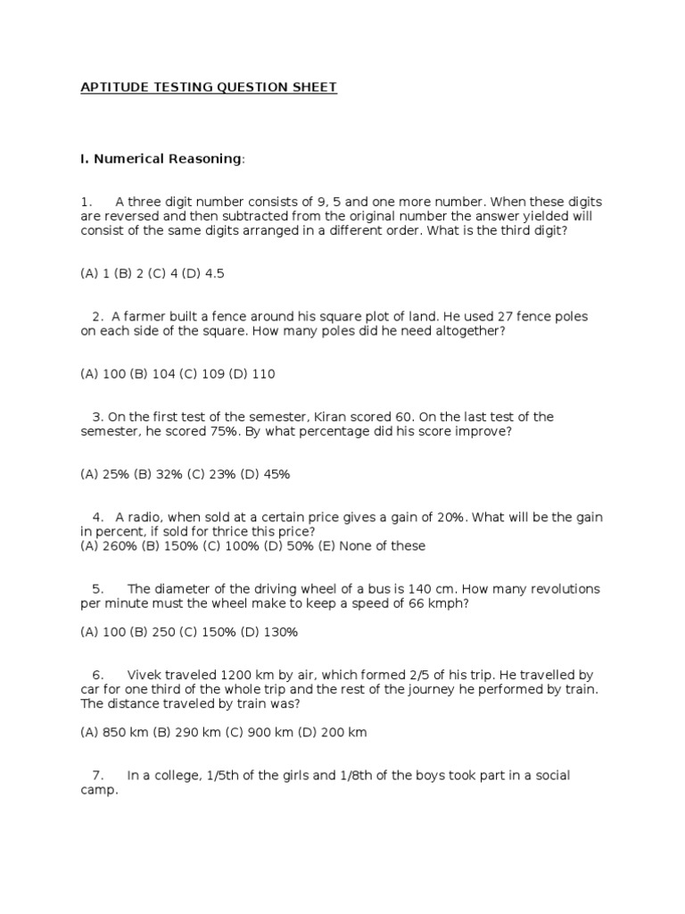 Aptitude Test | PDF | Teaching Mathematics