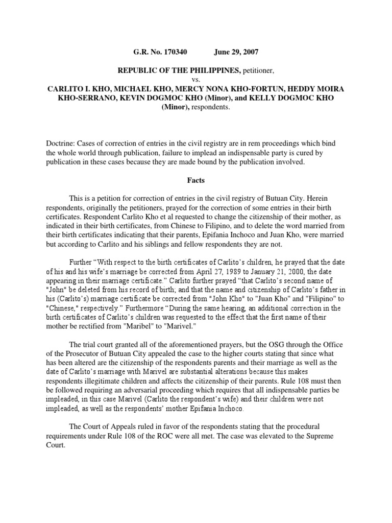 The Supreme Court Rules on Substantial Corrections to Civil Registry ...