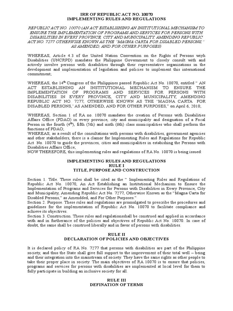 Irr of Republic Act No. 10070 Implementing Rules and Regulations | PDF ...