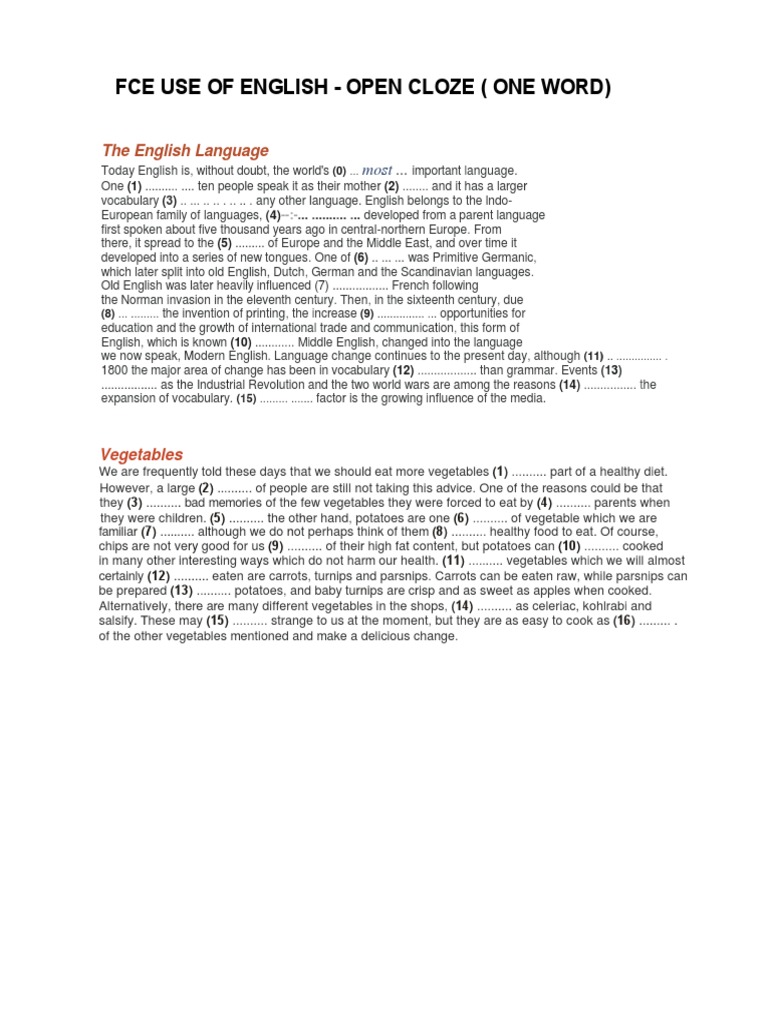 One Word (Open Cloze For Fce) | PDF | English Language | Potato Chip