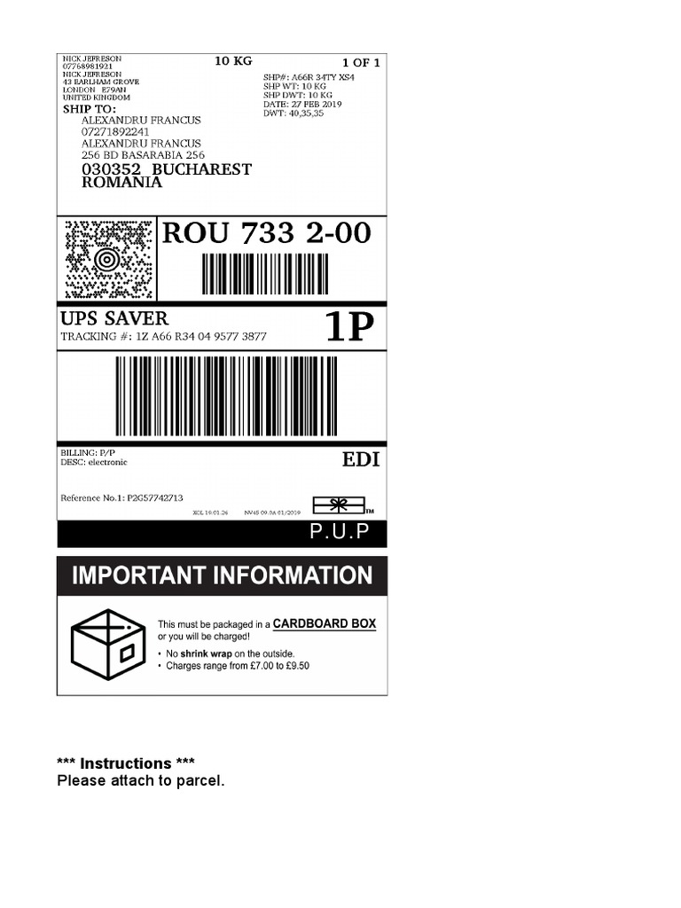 Instructions : Please Attach To Parcel | PDF