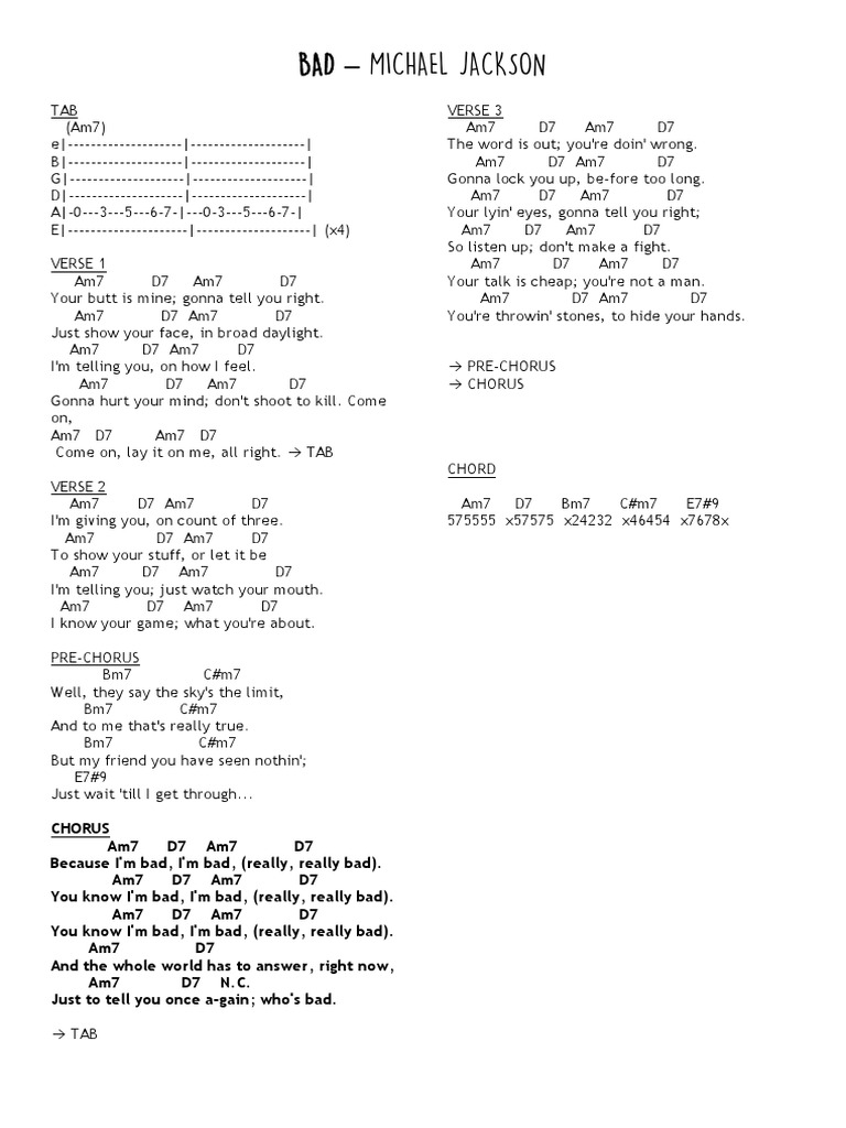 Bad Michael Jackson Pdf Song Structure Songs