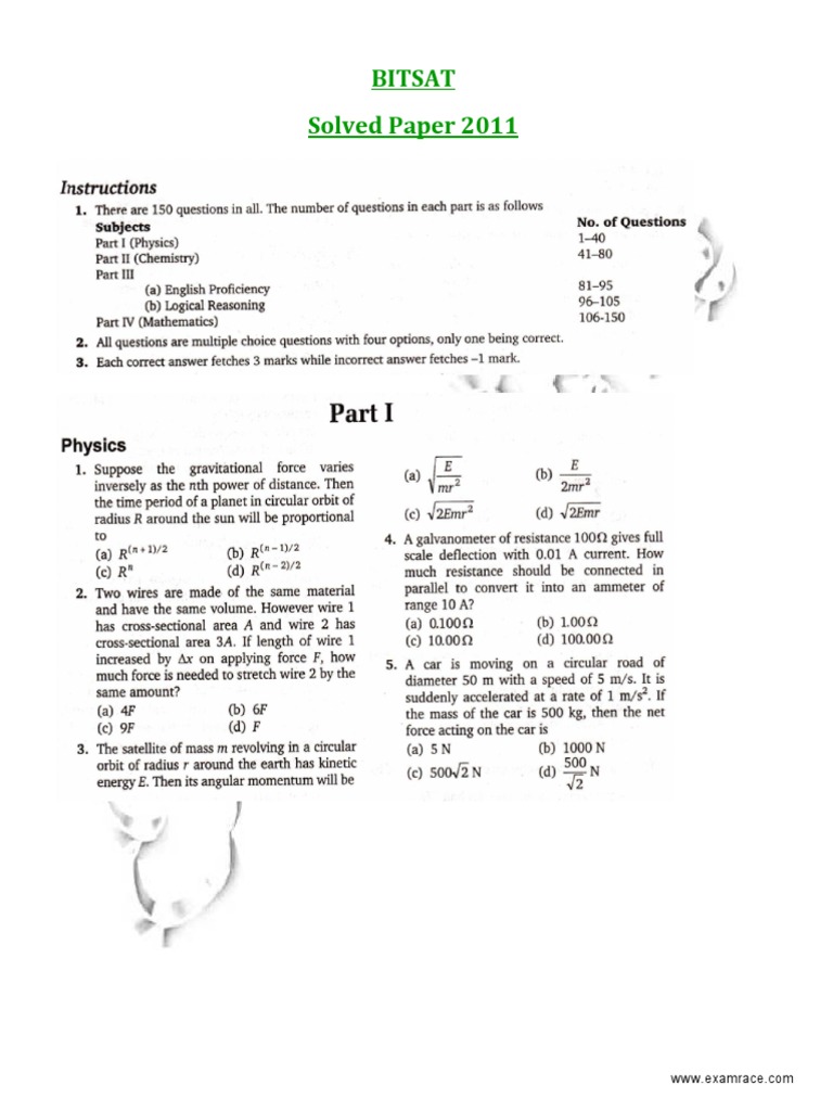 2011 BITSAT Solved Paper | PDF | Business | Computers