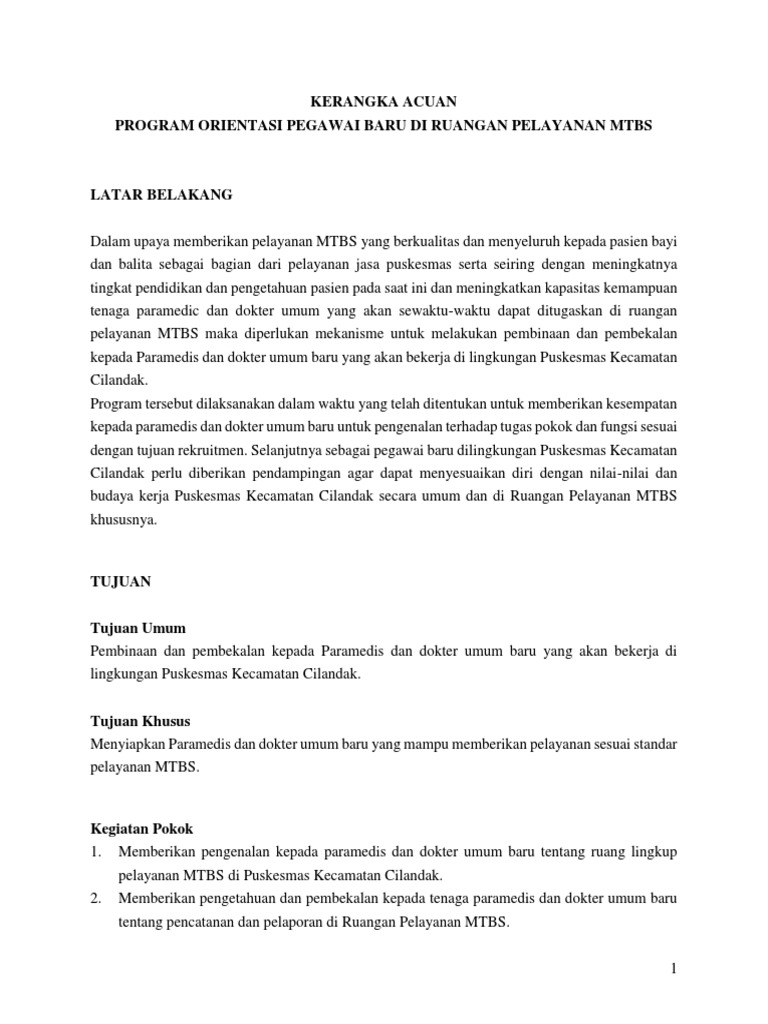 KAK Orientasi Program MTBS | PDF