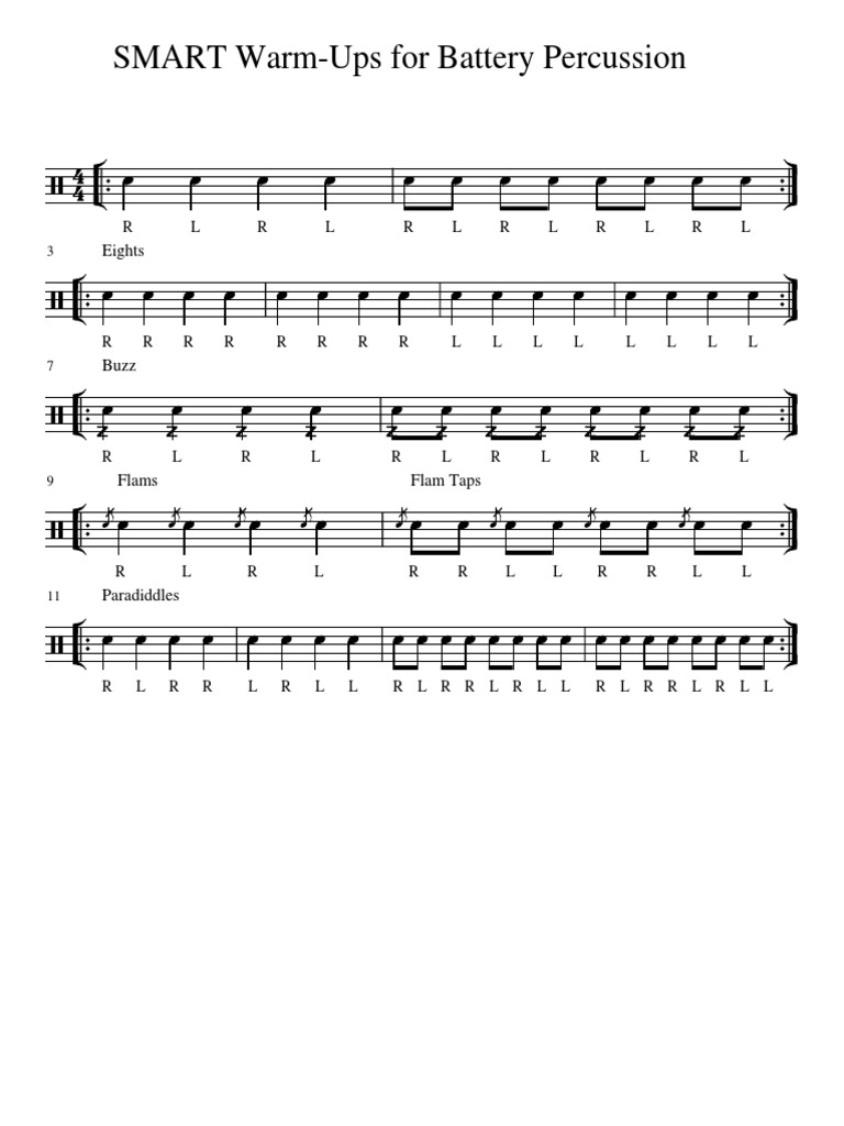 Smart Warm-Ups For Battery Percussion | PDF