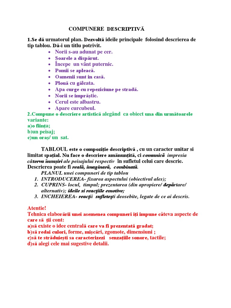 Compunere Descriptiva | PDF