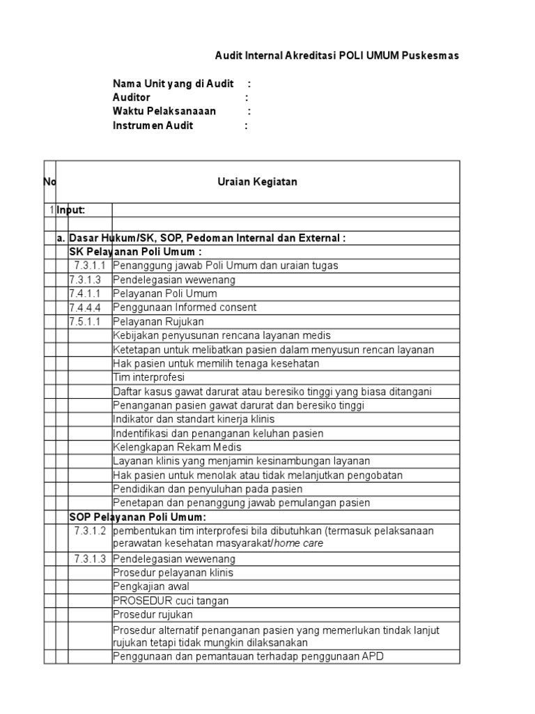 Audit Akreditasi Poli Umum | PDF | Bisnis | Teknologi & Rekayasa