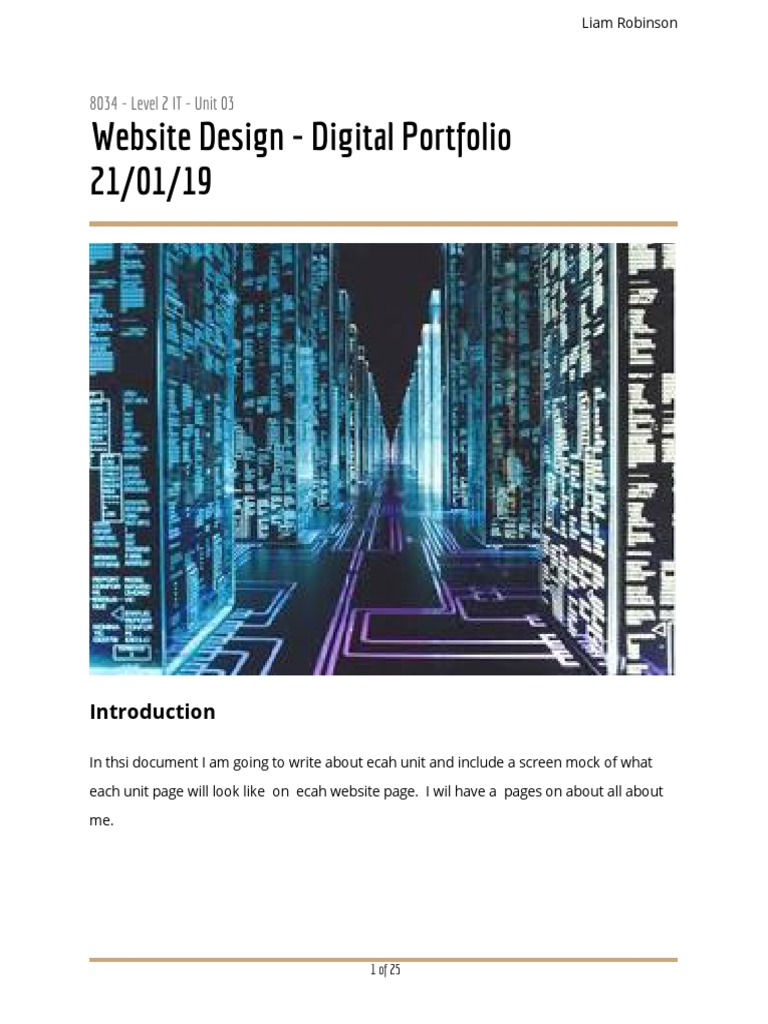 Unit 3 A Digital Portfolio Assignment 1 - Liam Robinson | PDF ...