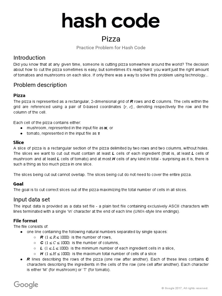 Pizza: Practice Problem For Hash Code | PDF | Pizza | Computer Programming