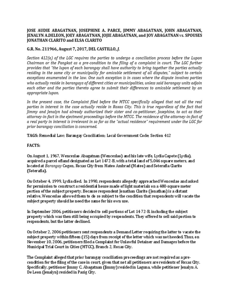 Barangay Conciliation in Ejectment | PDF | Complaint | Public Sphere