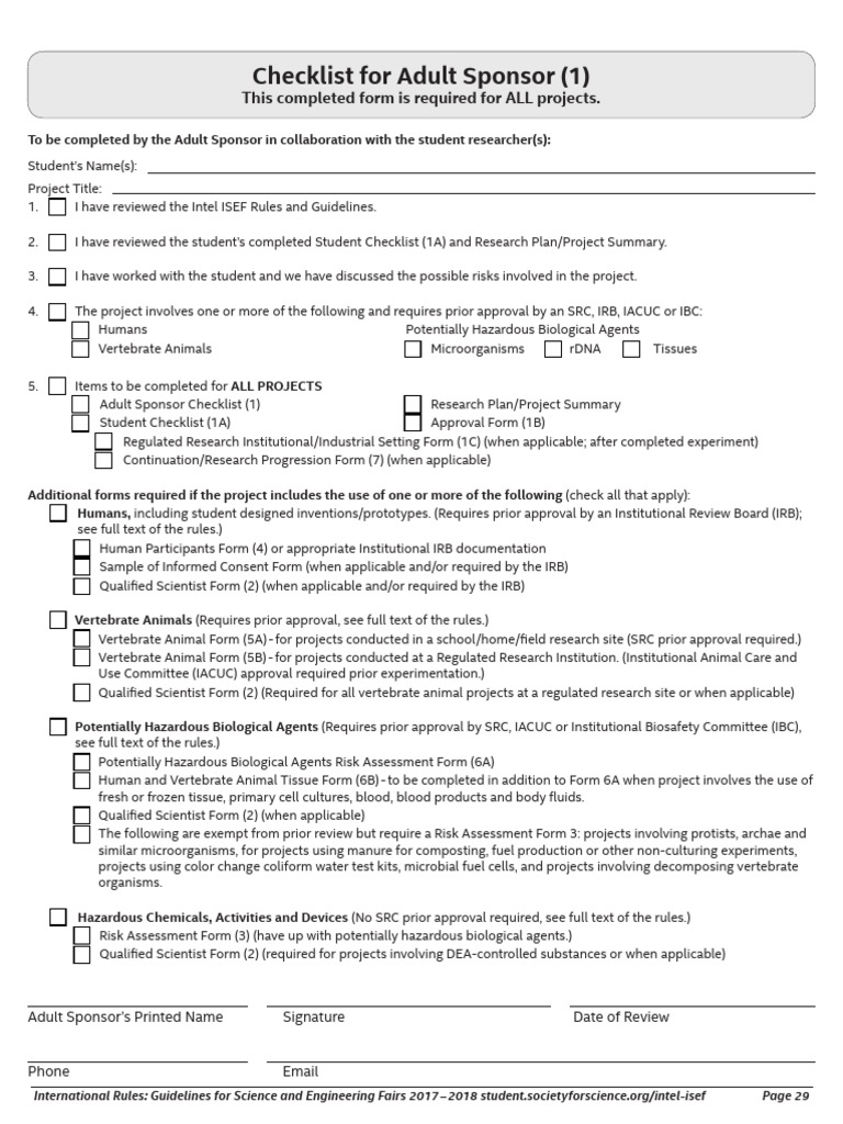 Checklist For Adult Sponsor (1) : This Completed Form Is Required For ...