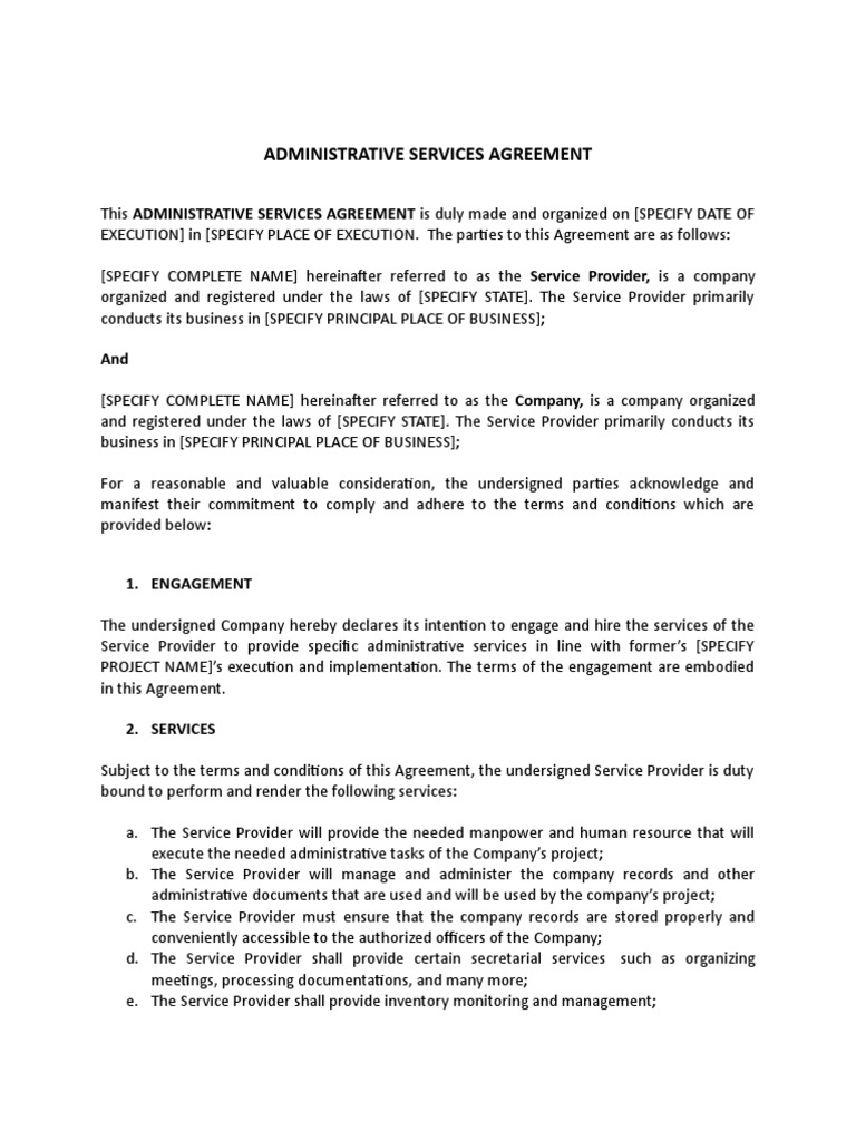 Administrative Services Agreement Template | PDF | Indemnity | Virtue