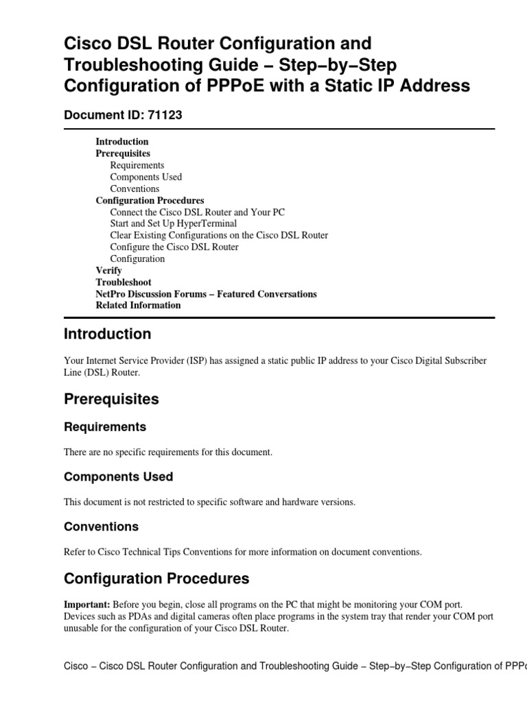 Cisco DSL Router Configuration and Troubleshooting Guide Step by Step Configuration of Pppoe ...