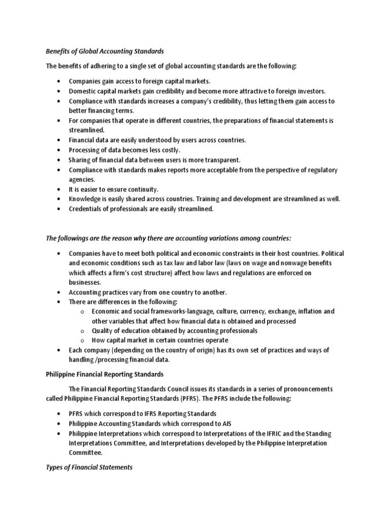 Benefits of Global Accounting Standards | PDF | Balance Sheet ...