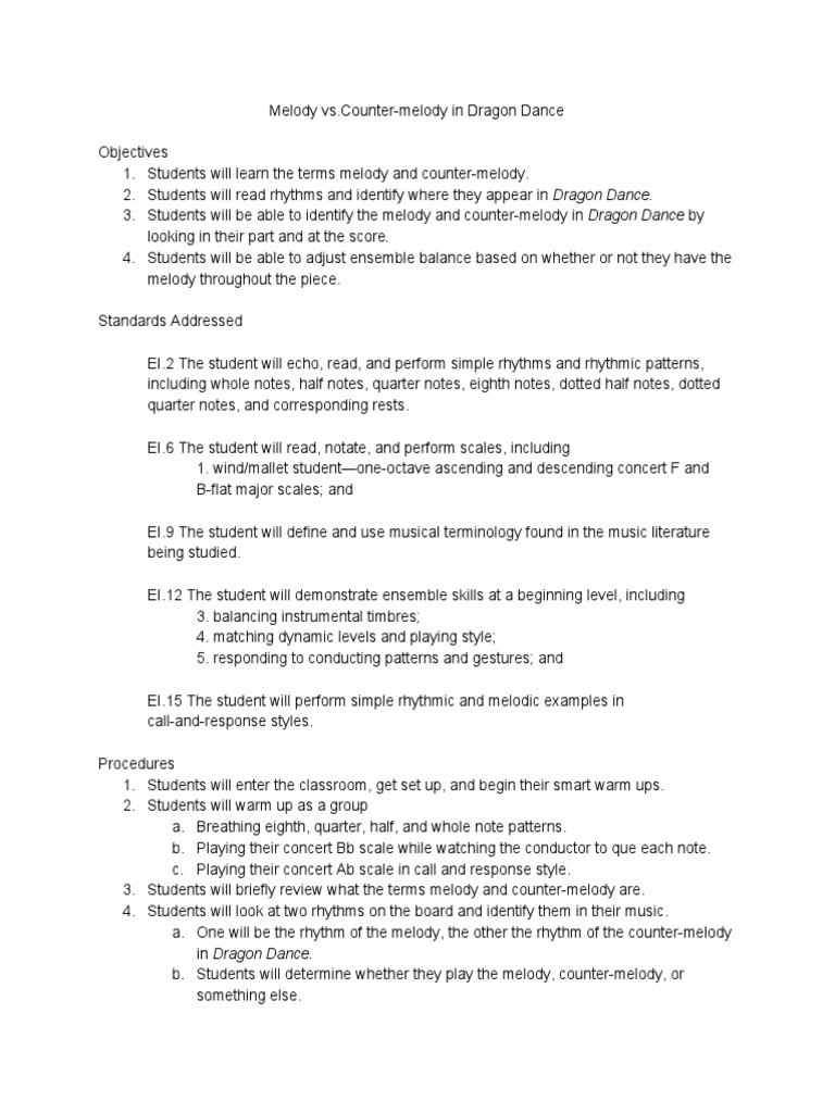 Melody Countermelody Lesson Plan Week 7 | PDF | Rhythm | Conducting
