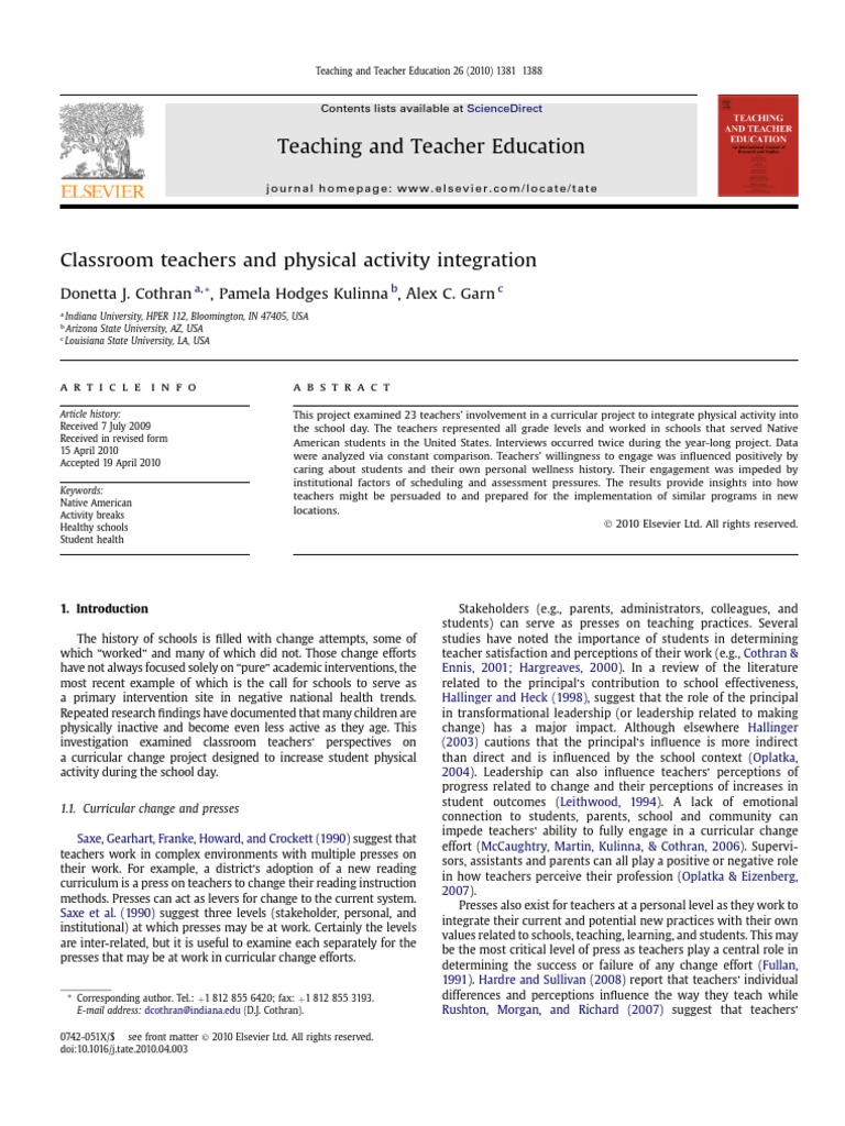 Teaching and Teacher Education: Donetta J. Cothran, Pamela Hodges ...