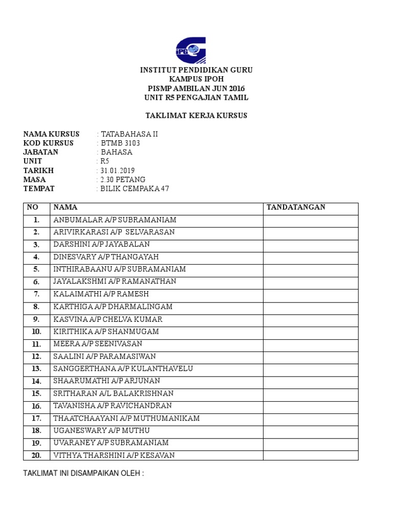 Taklimat Kerja Kursus | PDF