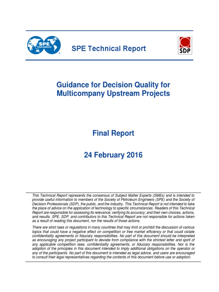 SPE Technical Report Guidance For Decision Quality For Multicompany ...