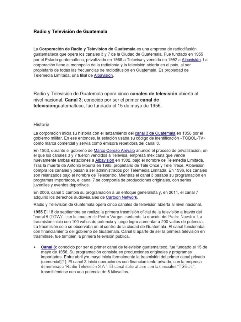 La historia y evolución de la televisión en Guatemala | PDF | Guatemala ...
