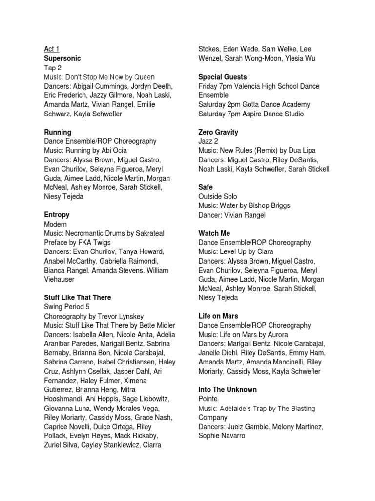 Quantum Show Program Order 1 | PDF | Entertainment | Performing Arts