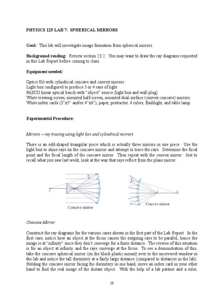 Spherical Mirrors Lab: Image Formation | PDF | Lens (Optics) | Mirror
