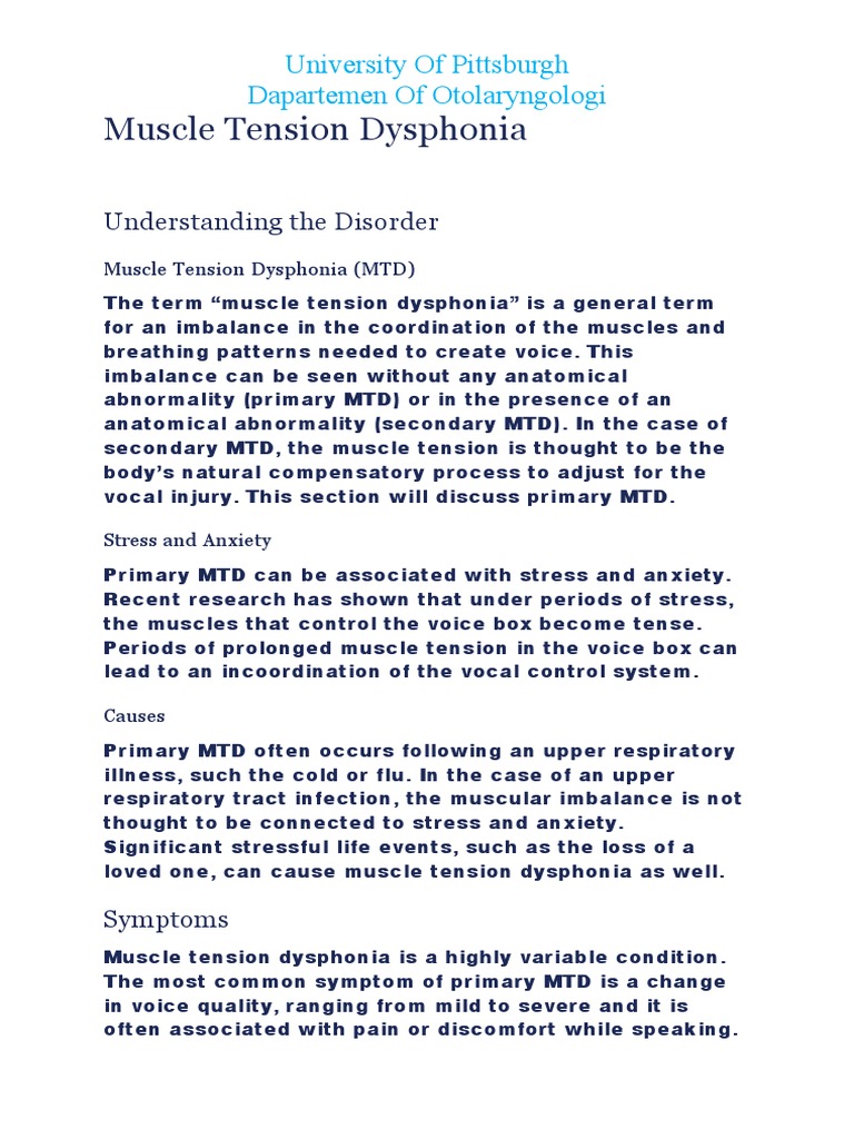 Muscle Tension Dysphonia | PDF | Clinical Medicine | Medical Specialties