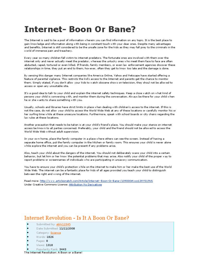Internet Boon or Bane | PDF | Internet | Computer Network