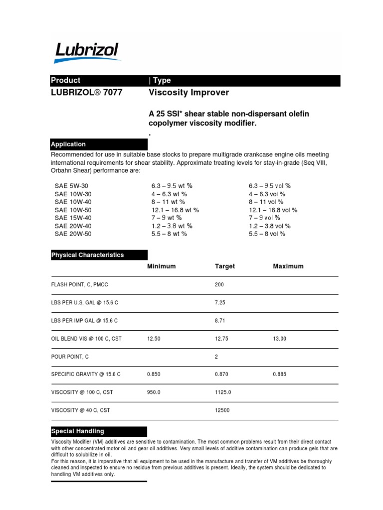 LZ 7077 Pds PDF | PDF | Motor Oil | Viscosity