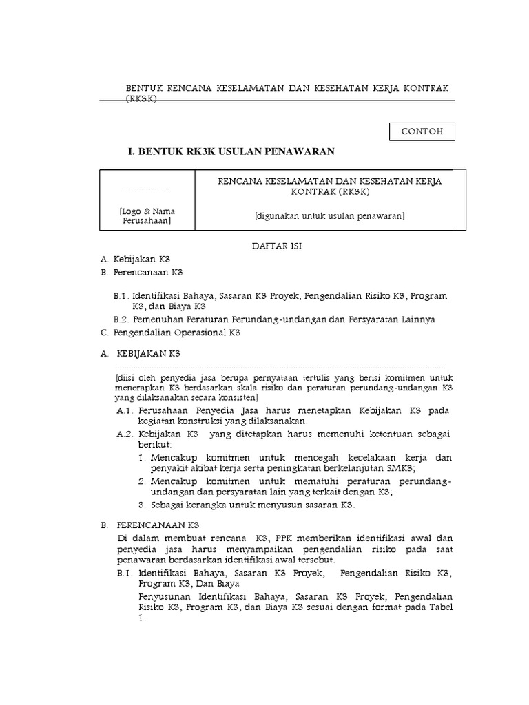 Contoh Dokumen RK3K Konstruksi | PDF | Teknologi & Rekayasa