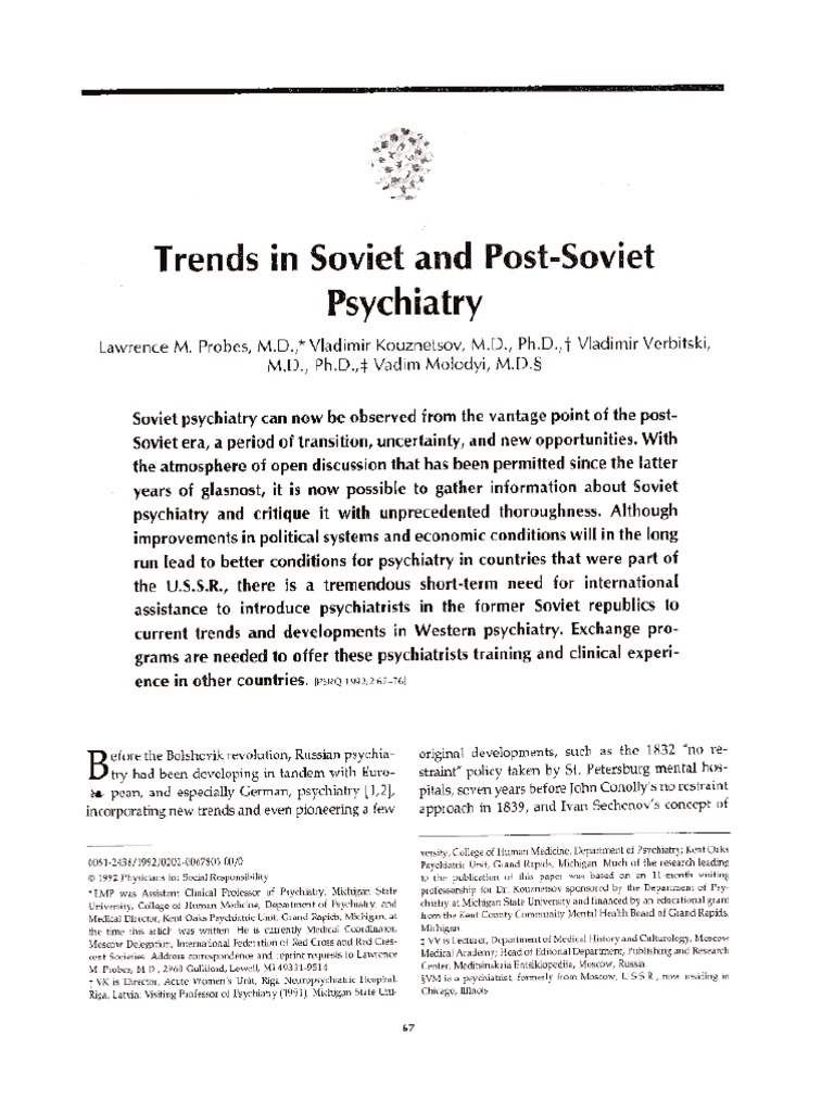 Trends in Soviet and Post-Soviet Psychiatric | PDF