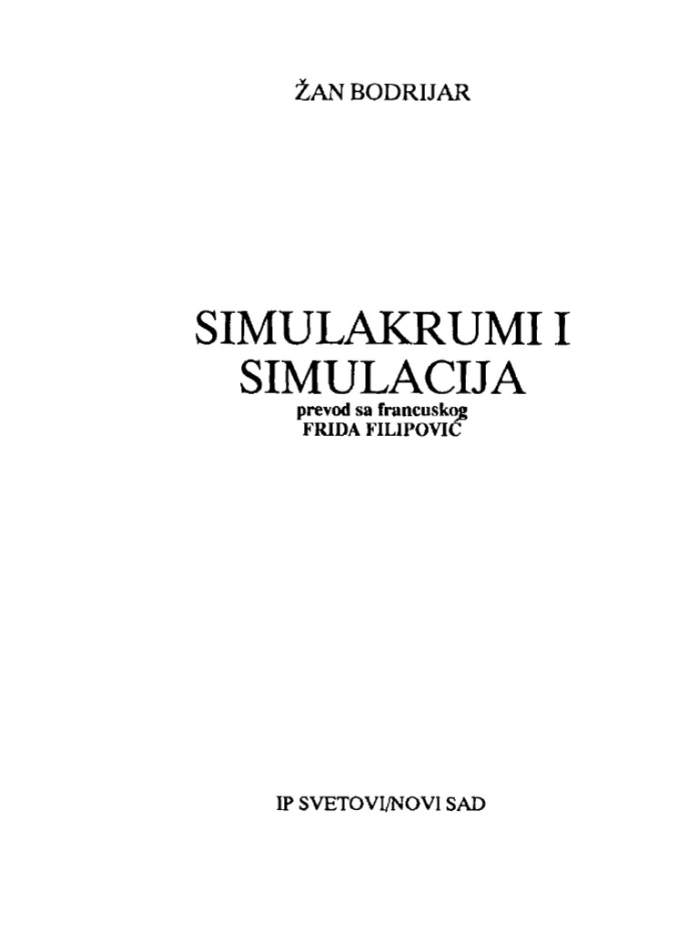 Zan Bodrijar Simulakrumi I Simulacija PDF | PDF