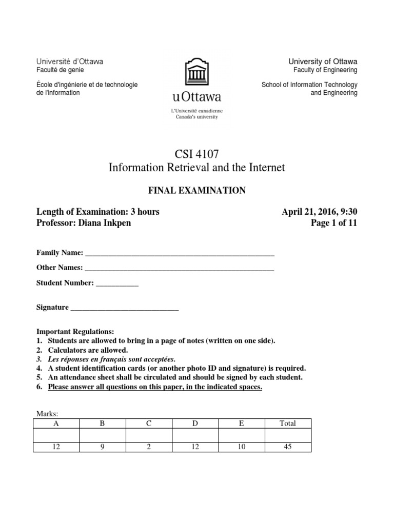 CSI 4107 - Winter 2016 - Final | PDF | Information Retrieval ...