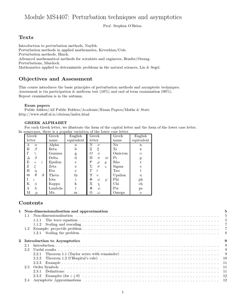 Module MS4407 Perturbation Techniques and Asymptotics PDF | PDF ...