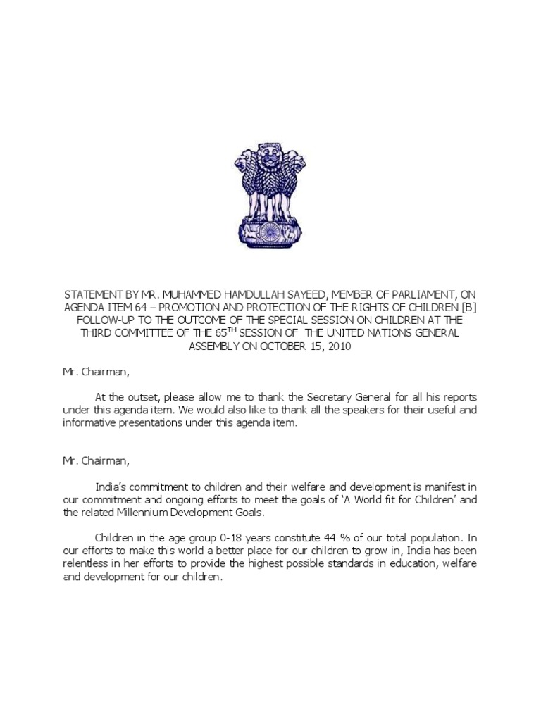 Adv - Hamdullah Sayeed, MP, Lakshadweep at United Nations 2010 | PDF ...