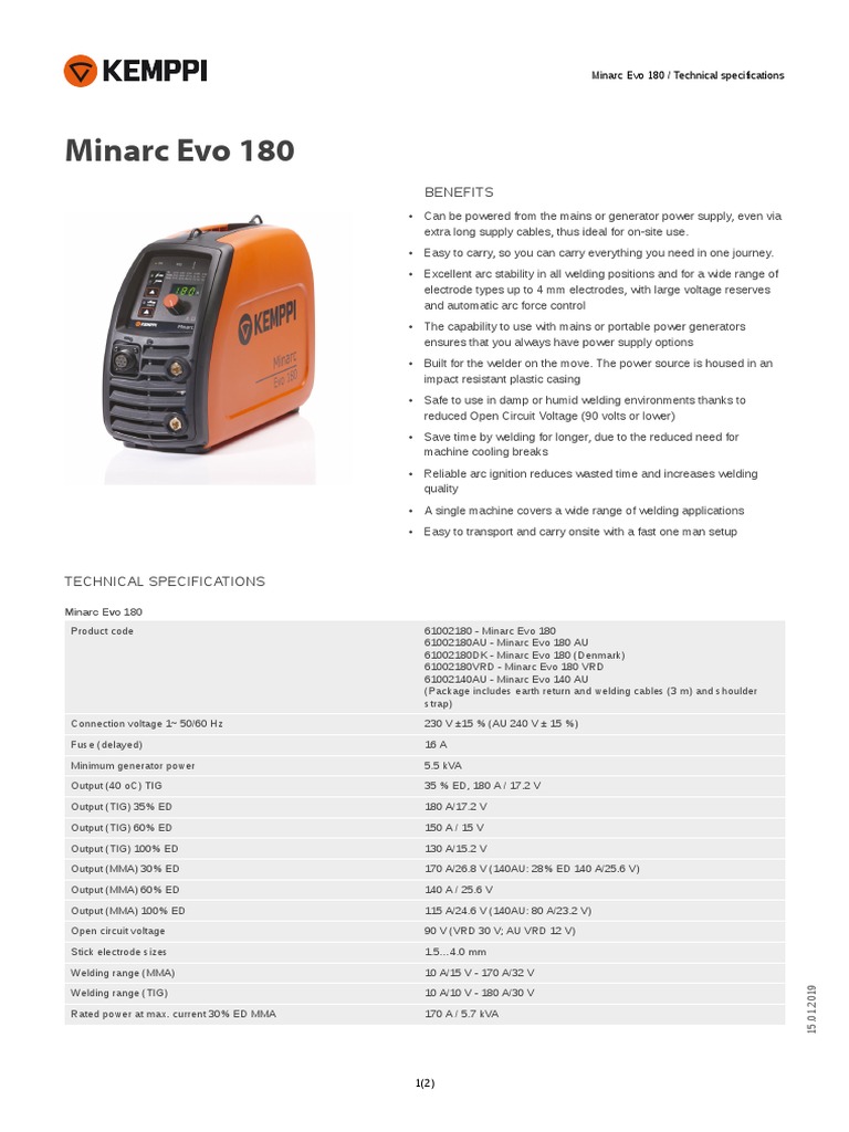 Kemppi Minarc-Evo-180 en US PDF | PDF | Mains Electricity | Welding