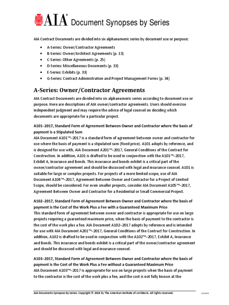 AIA Doc Synopses by Series | PDF | Construction Management | Architect