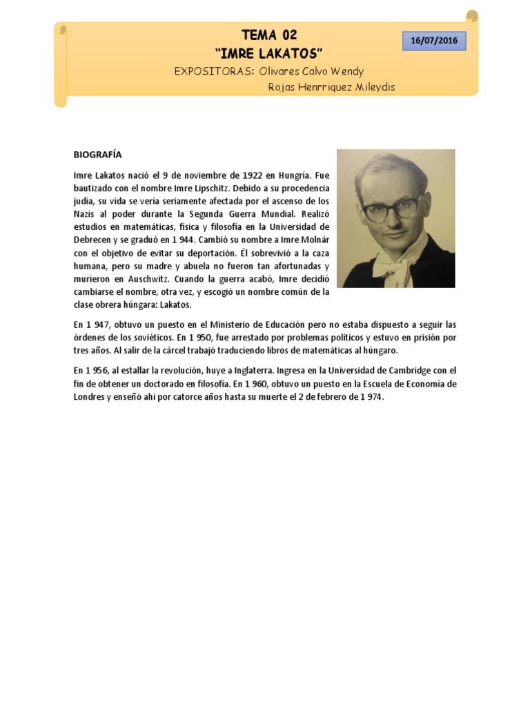 Tema 02 “Imre Lakatos”: Biografía