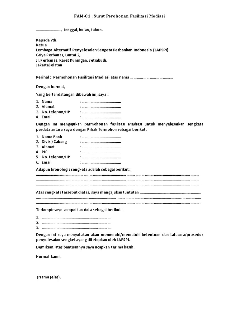 Surat Permohonan Mediasi PDF | PDF