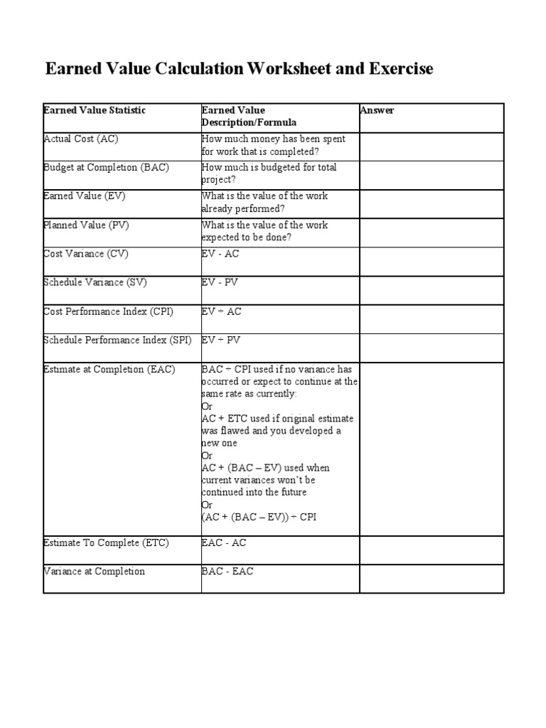Earned Value Calculation Worksheet | PDF | Teaching Mathematics | Business