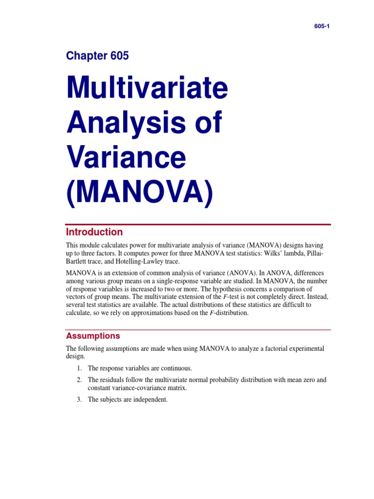 MANOVA Power Analysis and Wilks' Lambda | PDF | Covariance Matrix ...