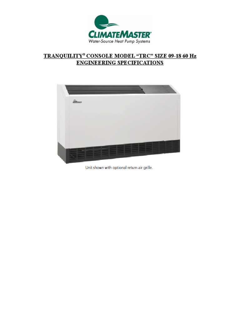 TRC Unit Spec | PDF | Thermostat | Switch
