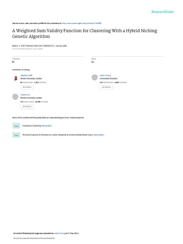 A Weighted Sum Validity Function For Clustering With A Hybrid Niching Genetic Algorithm | PDF ...