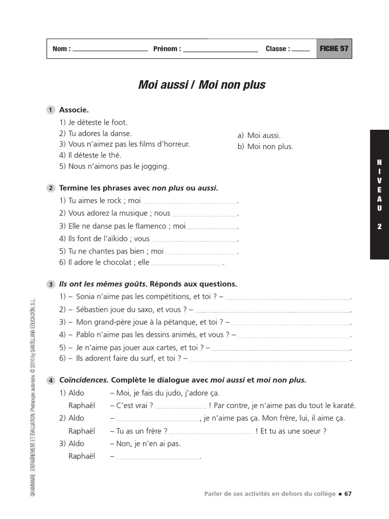 L 2 Exercices Moi Aussi Moi Non Plus PDF | PDF | Loisirs | Karaté
