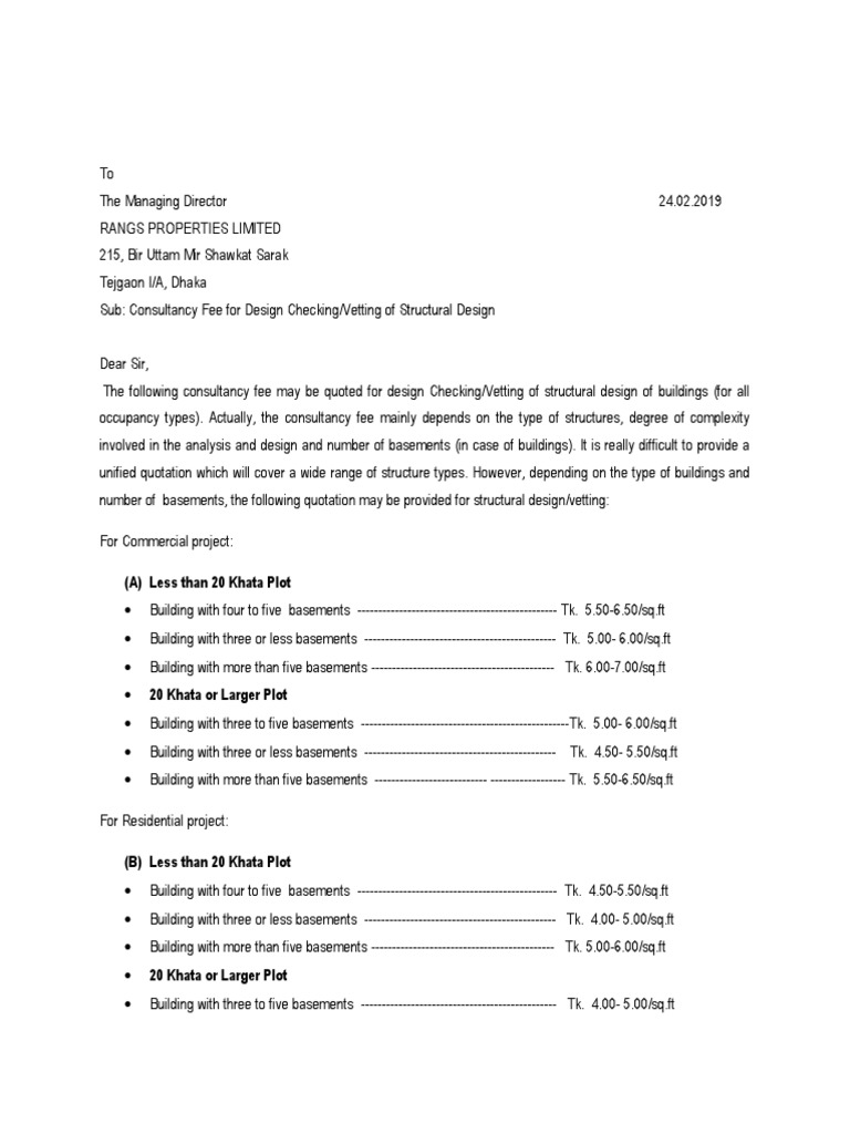 Consultancy fee structure for structural design vetting | PDF